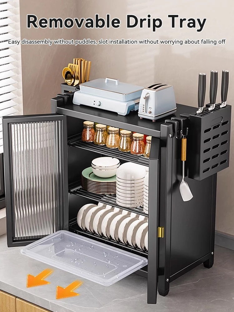 Kitchen Dish Rack Multi-layer Storage Shelves with Door Steel Dish ...