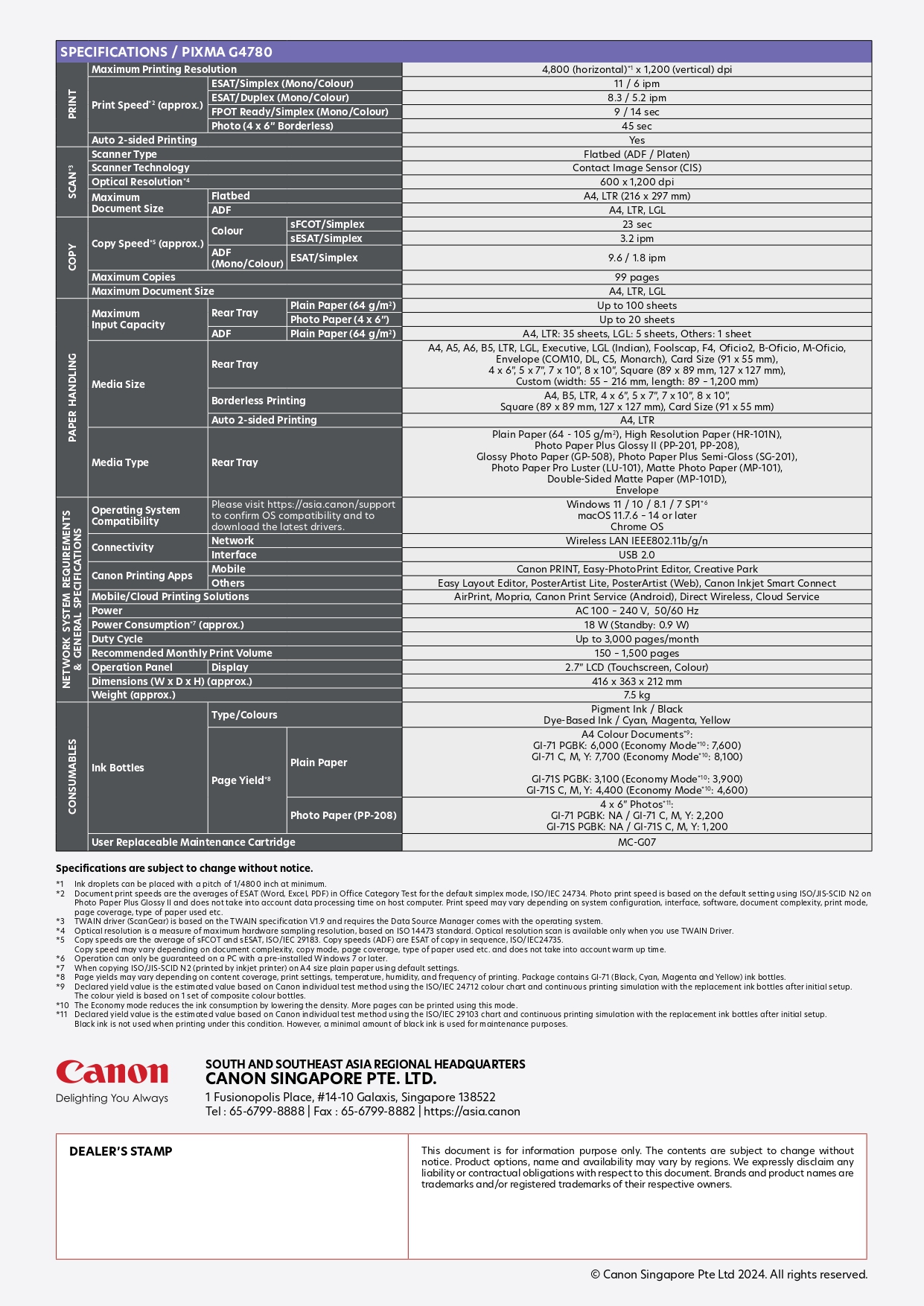 Canon PIXMA G4780 MegaTank Wireless All-in-One Printer with ADF [PRINT ...