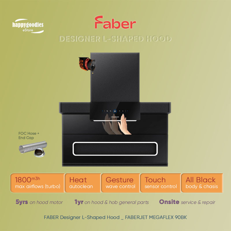 Faber L-Shaped Hood 1800m3h max Suction with Gesture Sensor Auto Heat ...