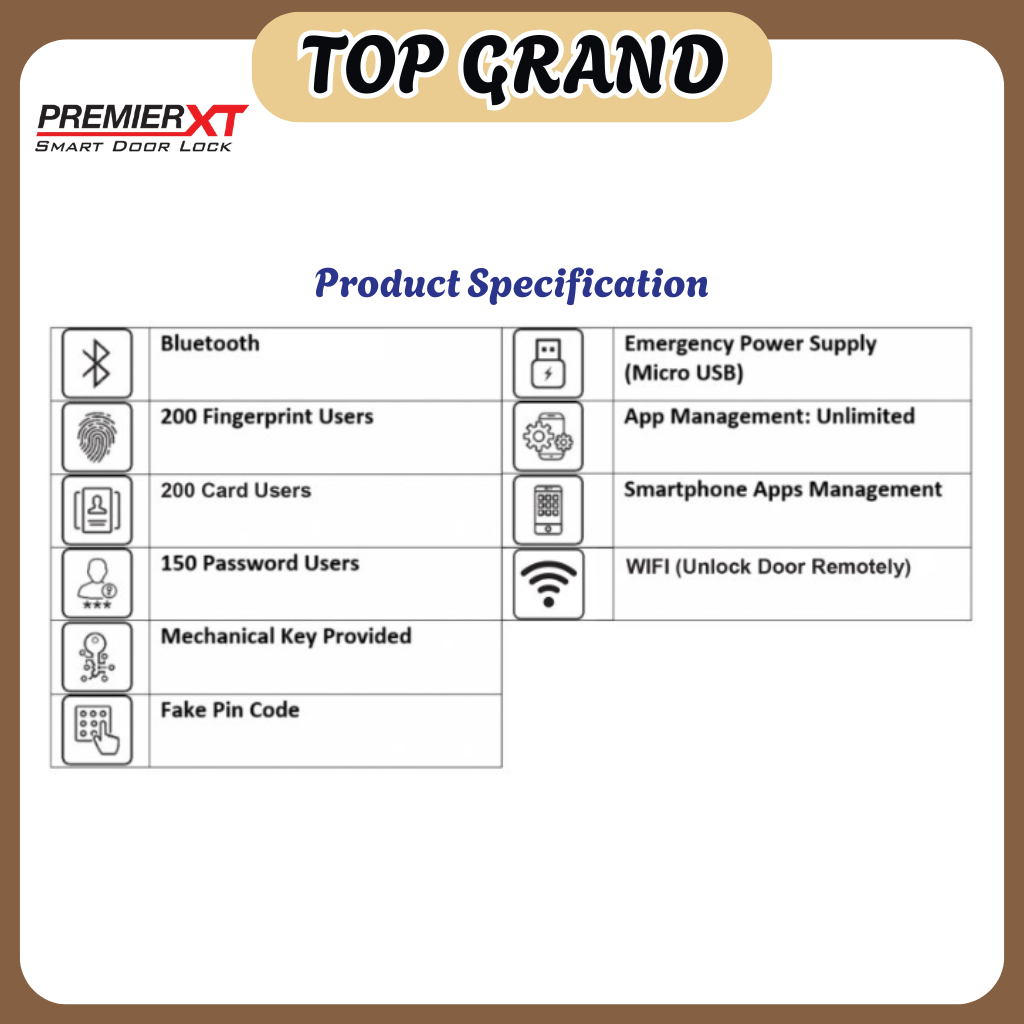 PREMIER XT XTD-2885NDF Digital Smart Grill Door Lever Lock Touchpad ...