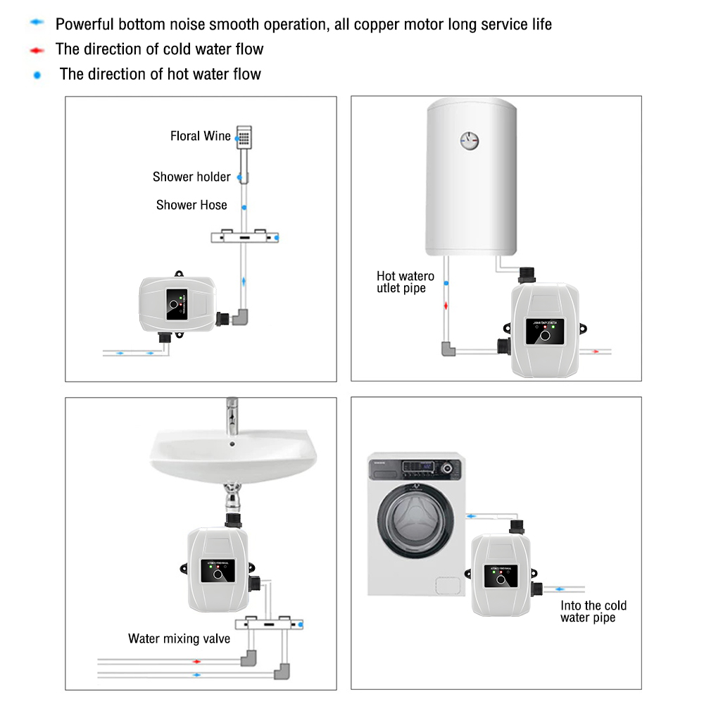 🔥Shower Booster 24V250W Auto Water Pressure Booster Pump for Shower ...