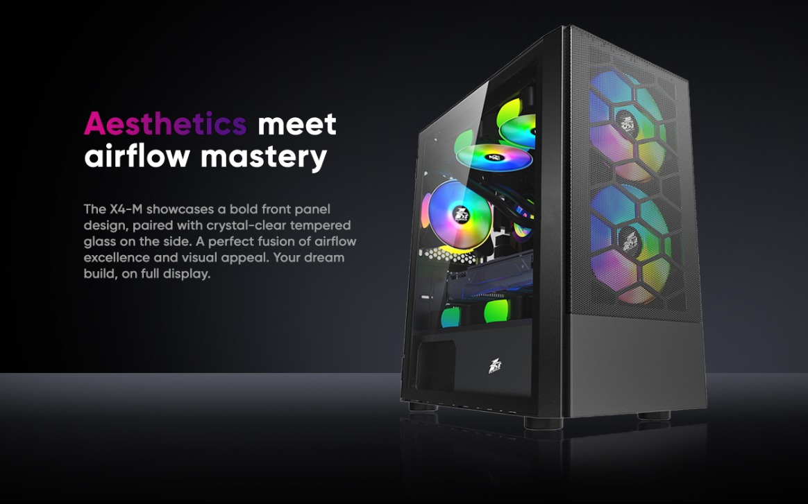 1st Player X4-M Micro ATX Casing Black White Tempered Glass Gaming Case ...