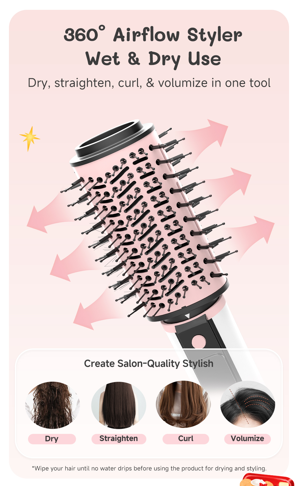 【Simplus×Butterbear】Hair Dryer Brush Dry & Wet 4-In-1 Styling Brush ...