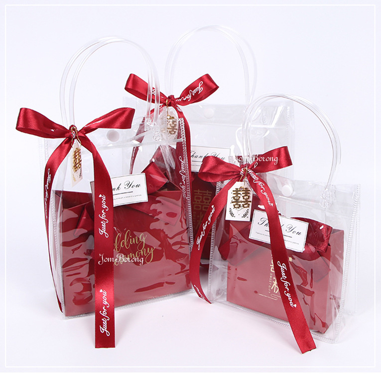 PVC TOTE BAG Transparent Goodies Bag Clear Button Plastic Handbag Clear ...