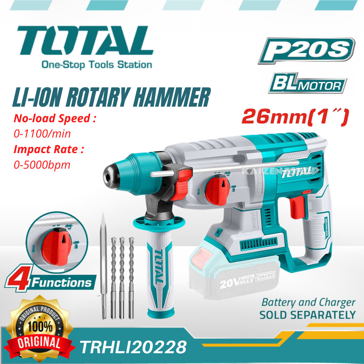 TOTAL TRHLI20228 (SOLO) / TRHLI202682 (SET) P20S 20V Li-ion Rotary ...