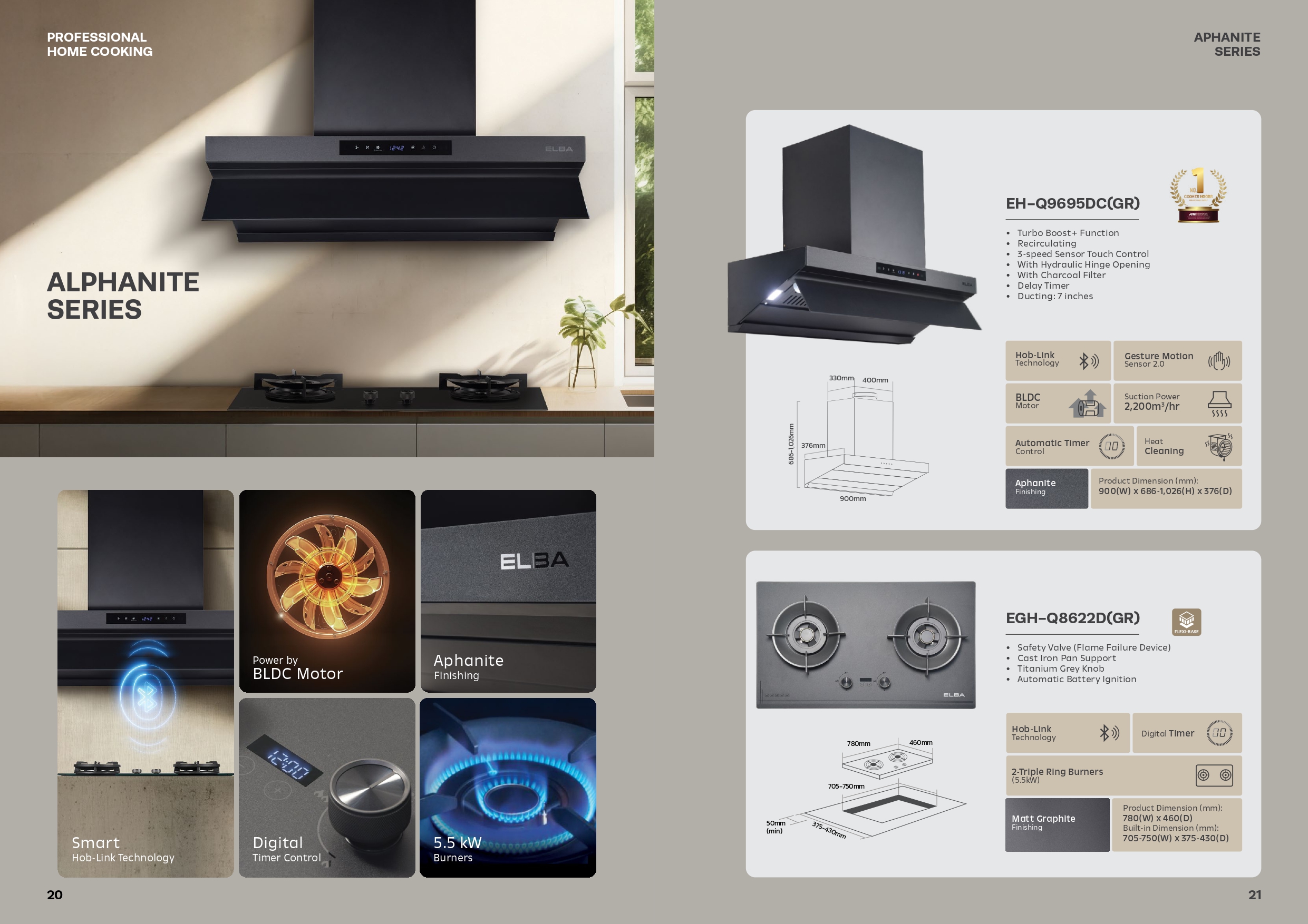 Elba 11.0kW Glass Built-in Gas Hob Timer Safety Device EGH-Q8622D(GR ...