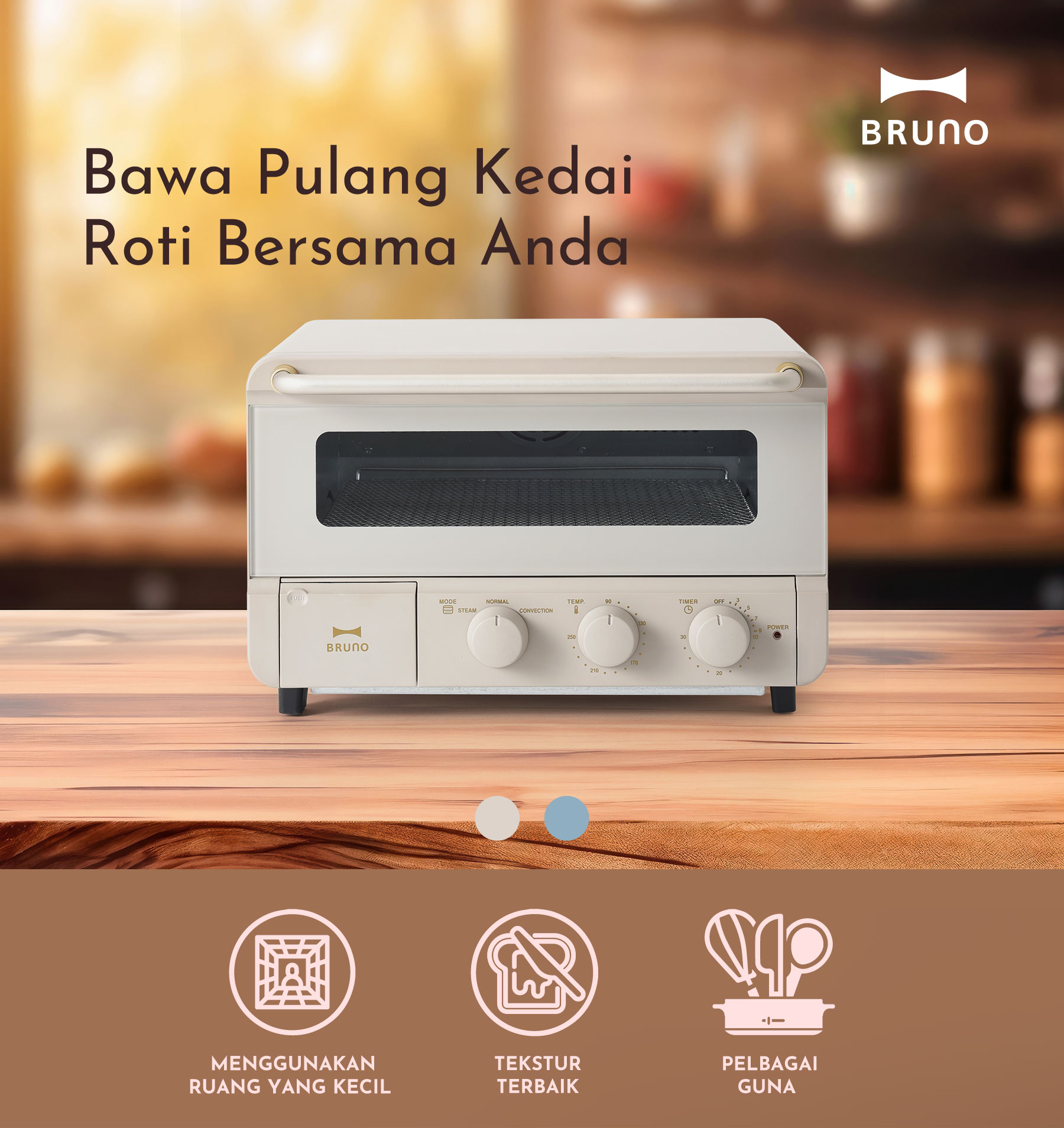 Bruno Steam & Bake Toaster - Blue Gray (Mesin Pembakar Roti - Stim ...