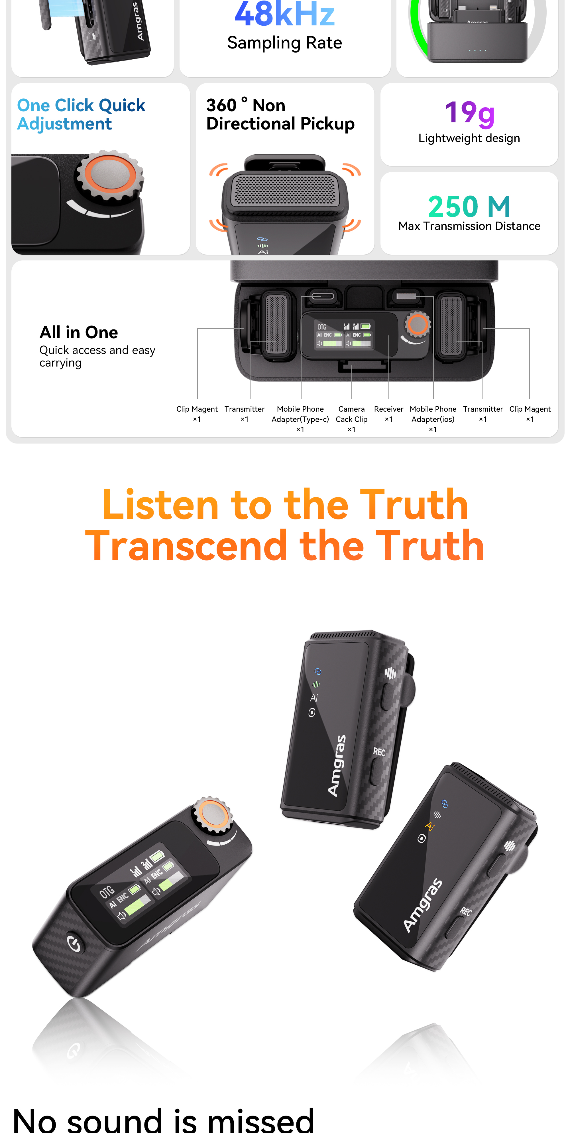 Amgras SoundMeta XTS Wireless Microphone Mobile Phone Camera Vlog/Live ...