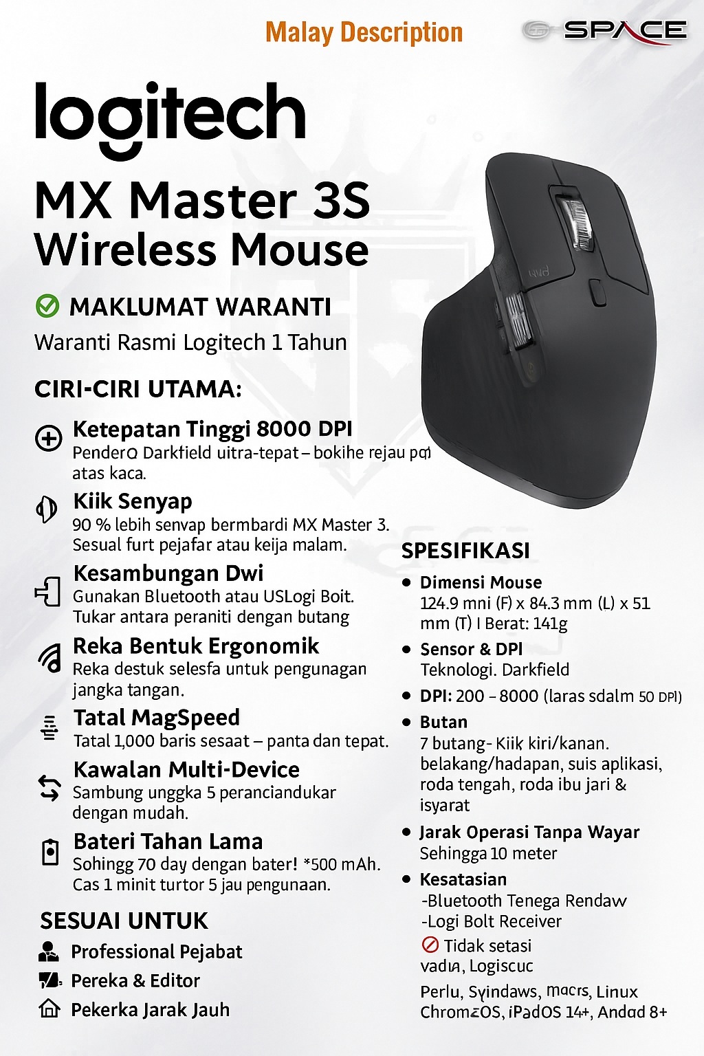 Logitech Mx Master 3S Wireless Mouse | Silent Click Bluetooth & USB ...