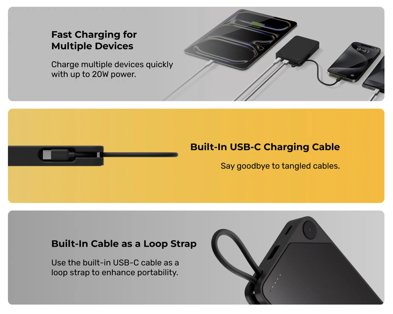 Momax 1-Power X Battery Pack with Built-in USB-C Cable (10000mAh ...