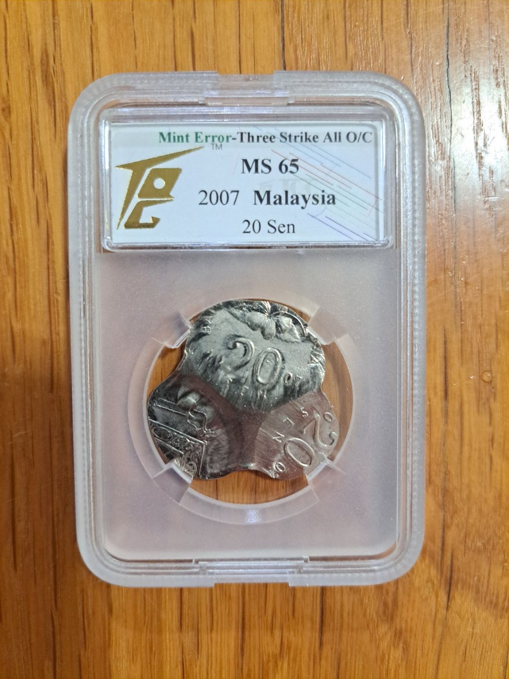 [Mickey Mouse Shape] 2007 Malaysia Error Coin 20 Sen 3 Strike All O/C ...