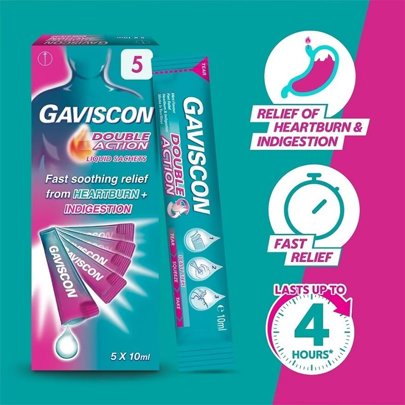 GAVISCON Heartburn & Indigestion Relief Double Action Sachet 5 x 10ml ...