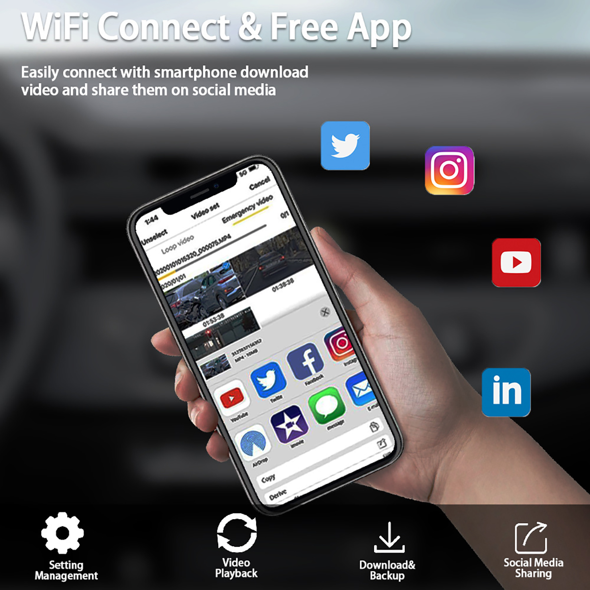 Acroder Dashcam Car 4 Cameras HD 1080P WiFi Infrared Night Vision 24H ...