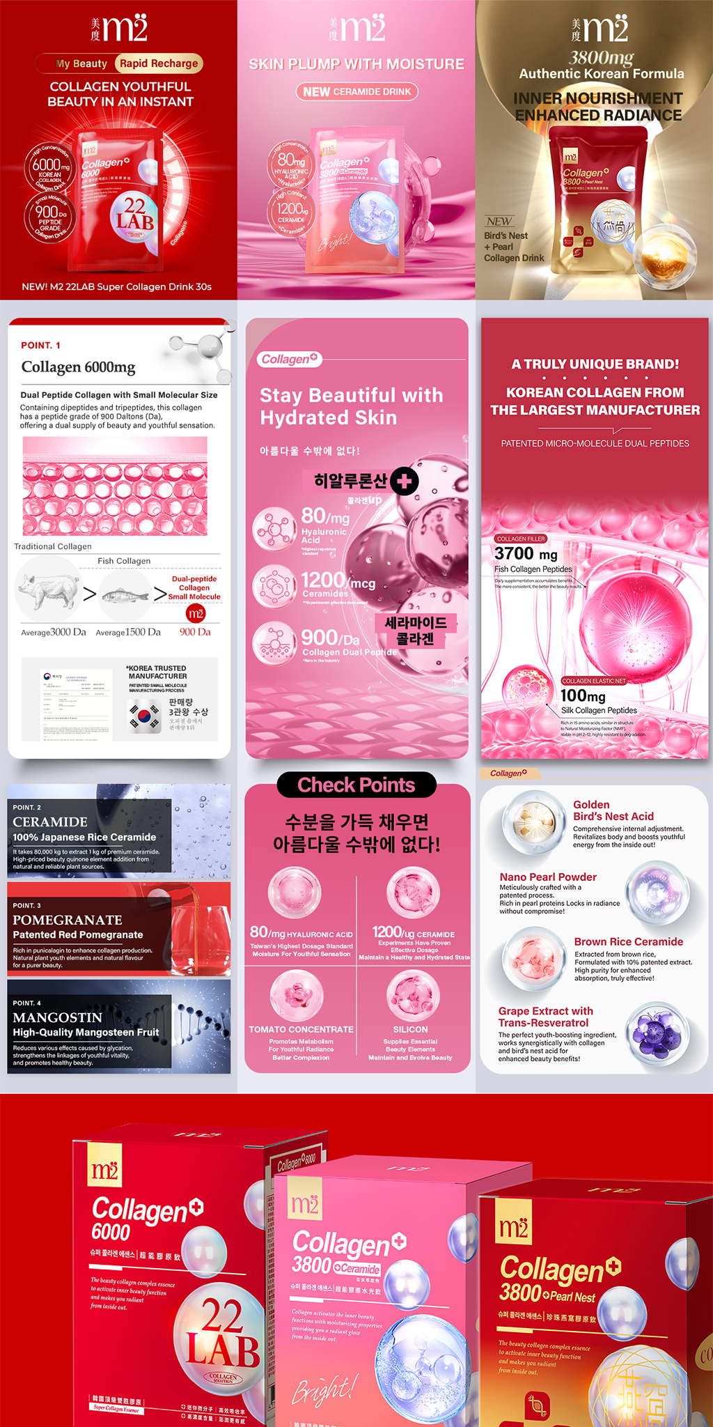 M2 22Lab Super Collagen Drink 8s/Vitamin C 30s/3800+Ceramide 8s/3800 ...