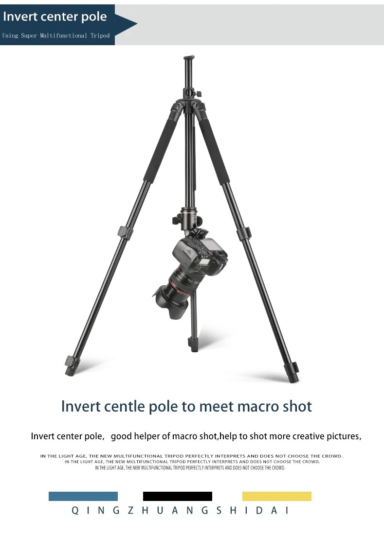 QZSD Q308H Flexible Tripod Camera Transverse Center Tripod With Bag ...
