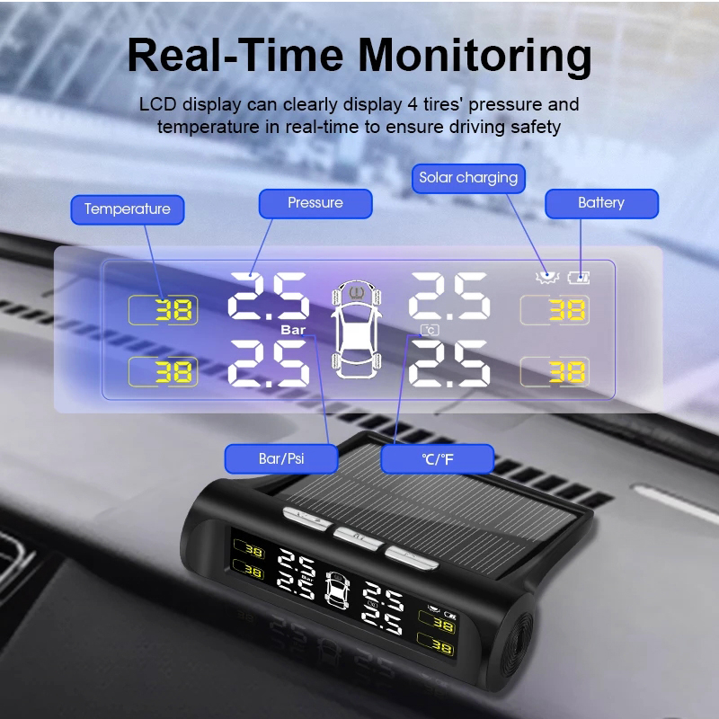 TPMS Tire Pressure Checker Solar Powered Wireless LED Display Tayar ...