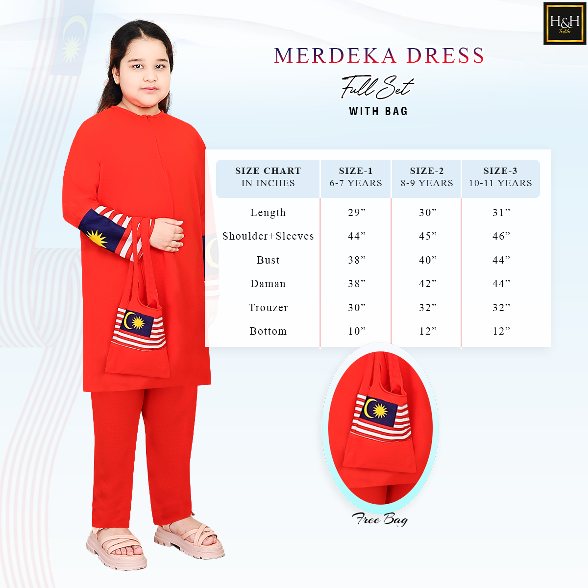 MERDEKA DRESS FOR KIDS 🇲🇾 Full Set with FREE Matching Bag! by H&H ...