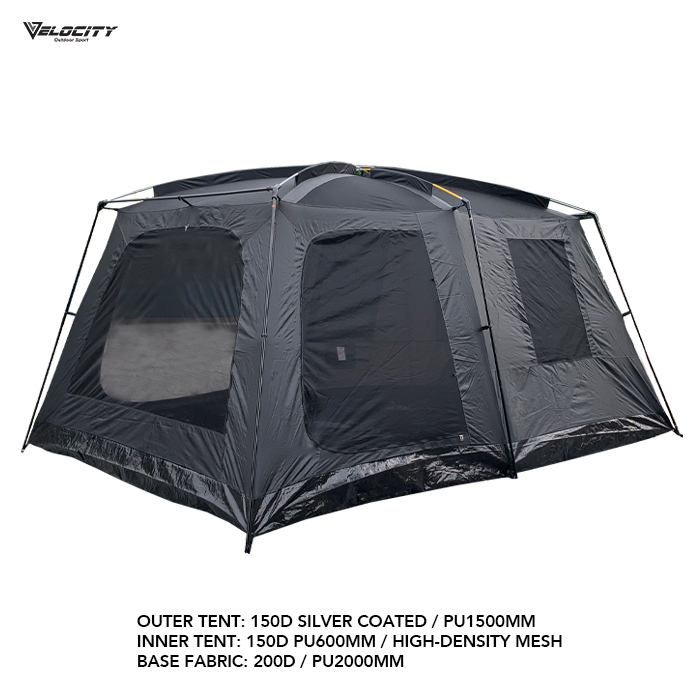 VELOCITY Black Camel 12 Person Large Camping Tent Waterproof Family ...