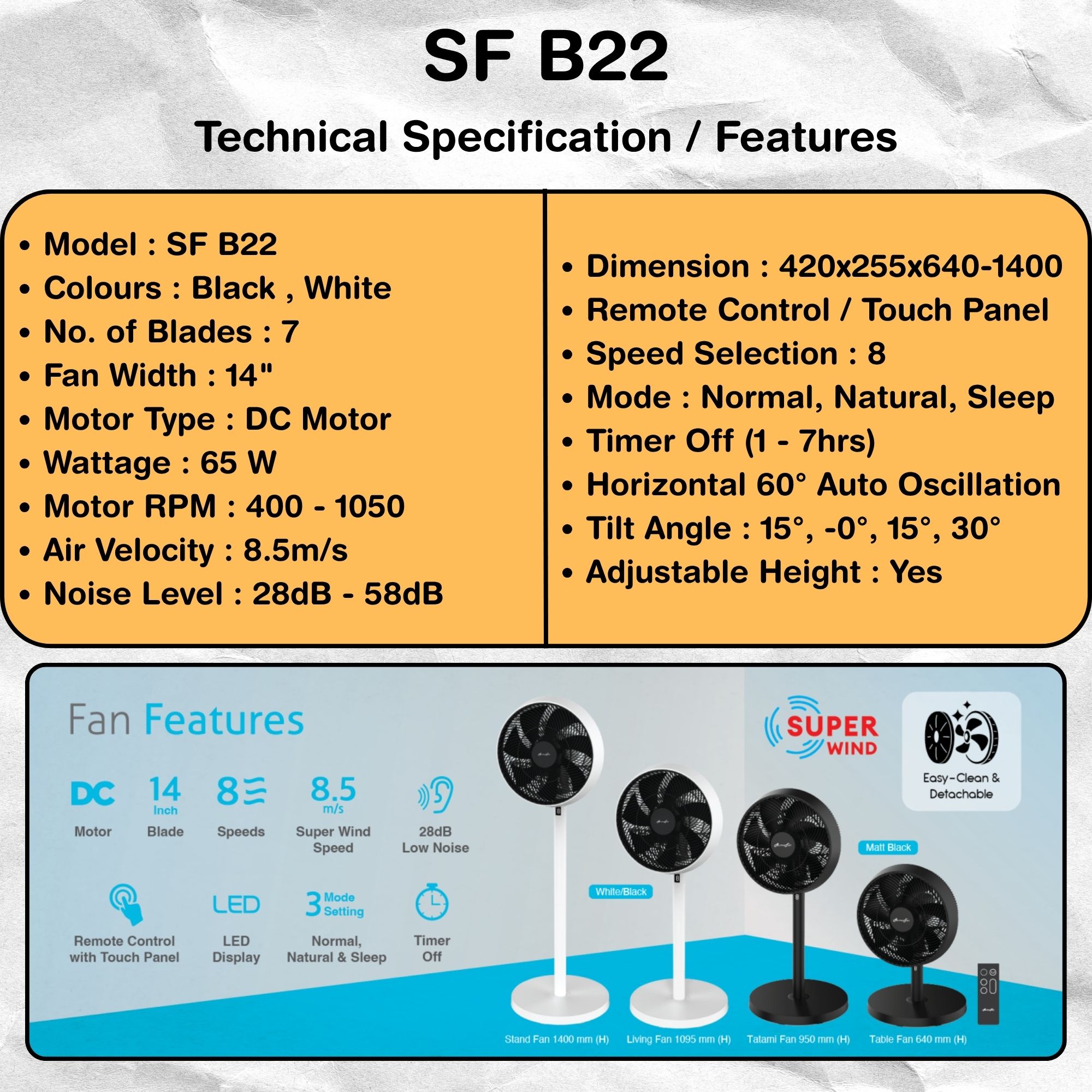 【BundleDeals】ALPHA MOTTO B22 DC Motor Stand Fan Table Fan 14 inches ...