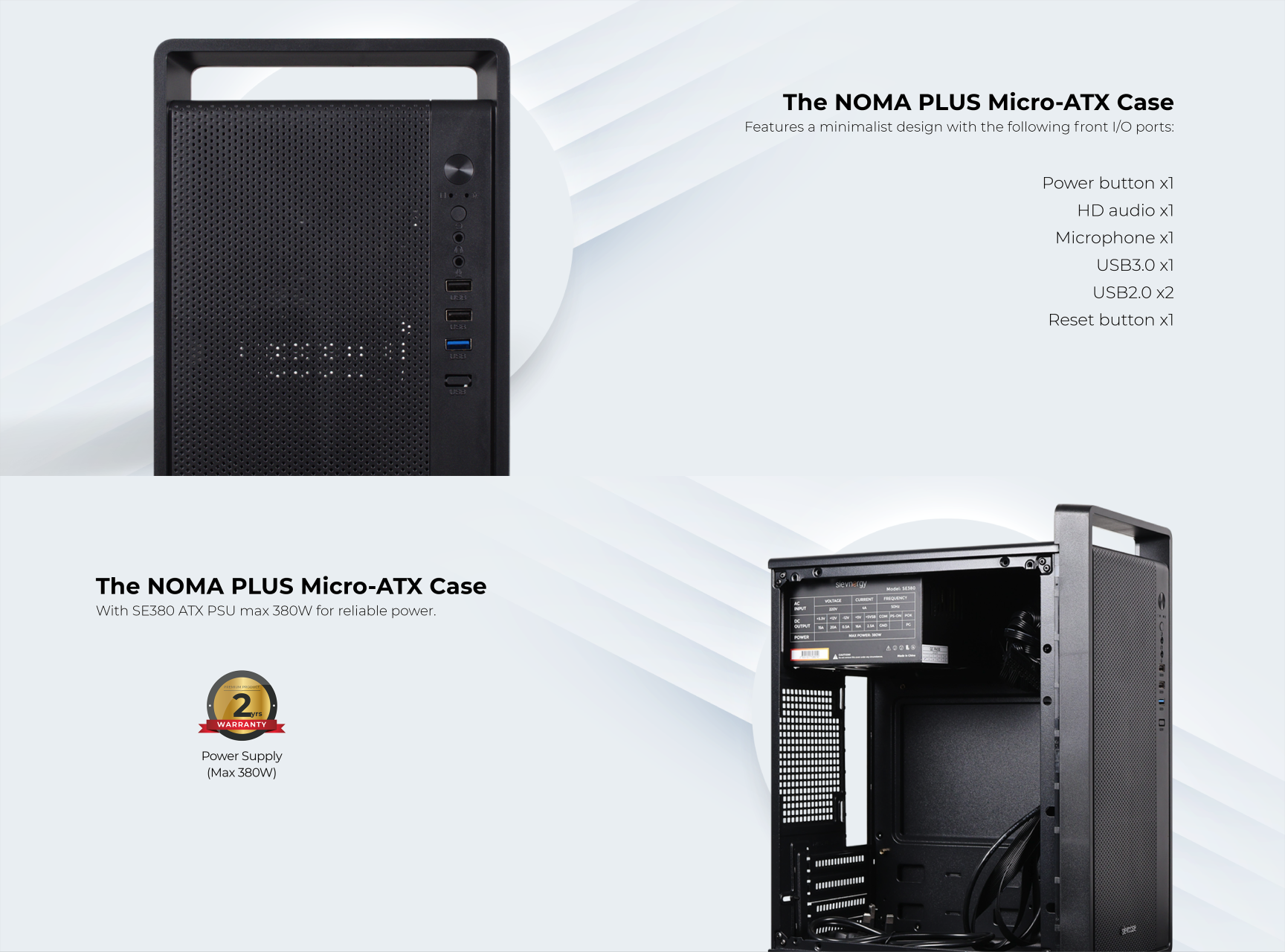 Slevcase Noma Plus Micro ATX Casing with SE380 Power Supply - Black ...