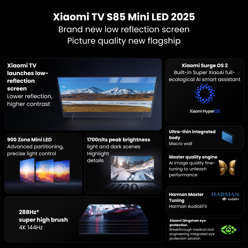 2025 Xiaomi Mi TV S Mini LED 55" 65" 75" 85" Android Smart TV 4K Gaming ...