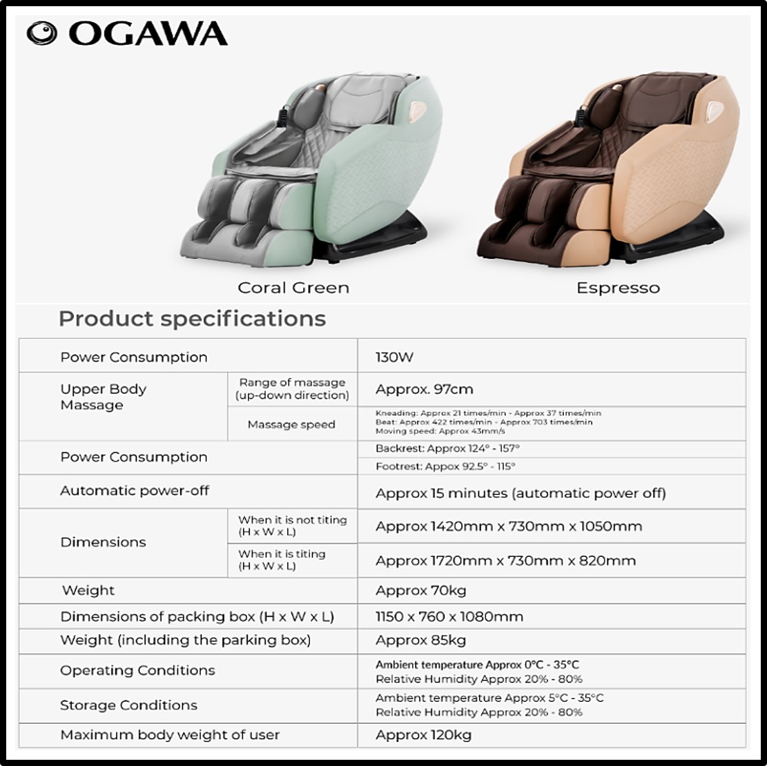 OGAWA iMelody Massage Chair [Free Massage Chair Cover + Free Shipping ...