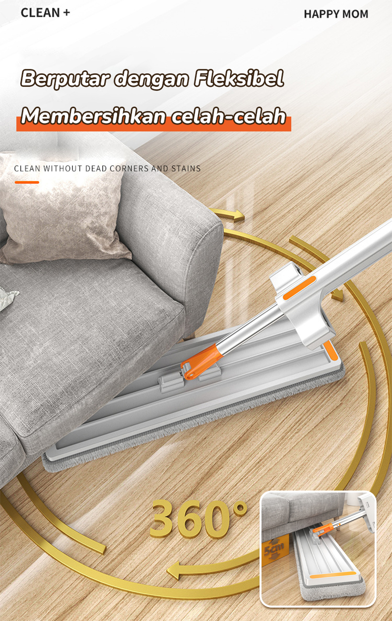 Mop Rata Perah Putaran Fleksibel 360° Panel Lebar Kepala Mop Besar ...