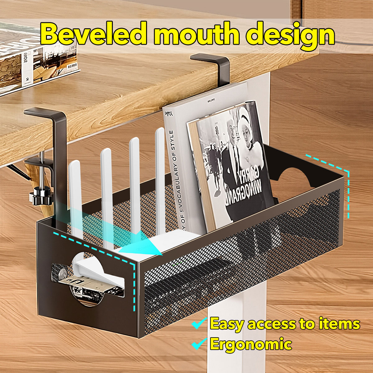 Under Desk Organizer Office Table Storage Shelf Desk Cabinet Rack Under ...