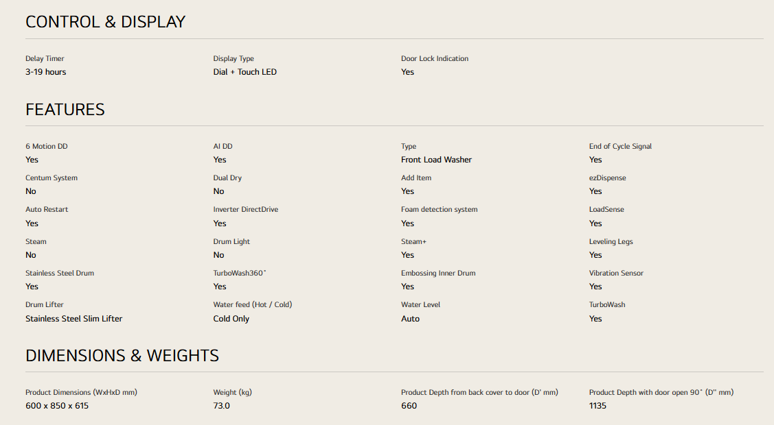 LG 12kg Front Load Washer FV1412S3B with AI Direct Drive and TurboWash ...