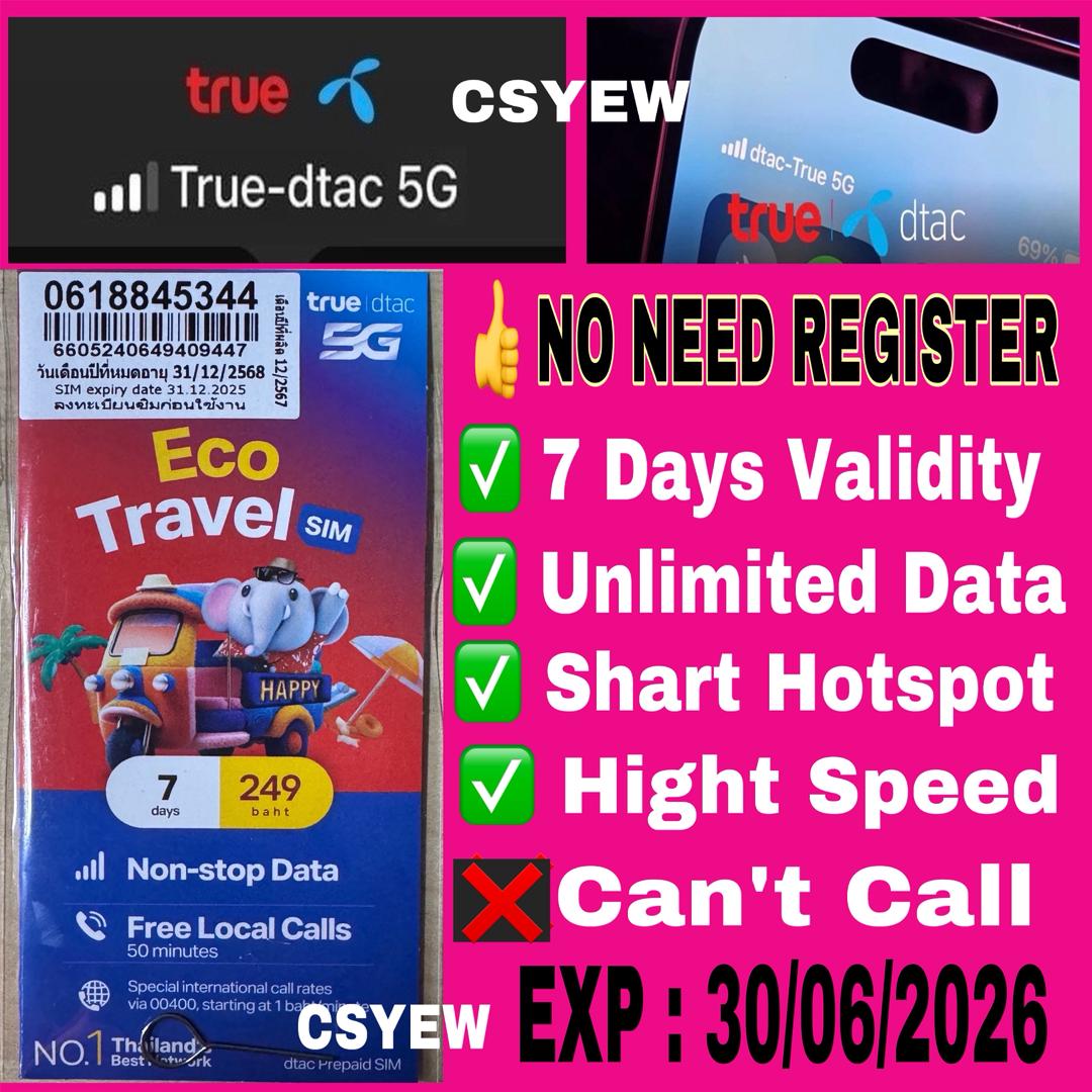 ( DTAC HIGHT SPEED )Thailand SIM Card DTAC ECO SIM 7 Days UNLIMITED ...