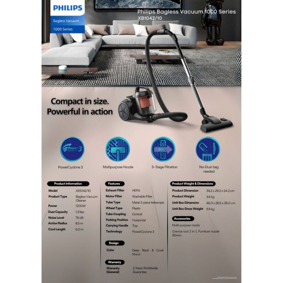 PHILIPS Penyedut Habuk Tanpa Beg 1200W Bagless Vacuum Cleaner XB1042/10 ...