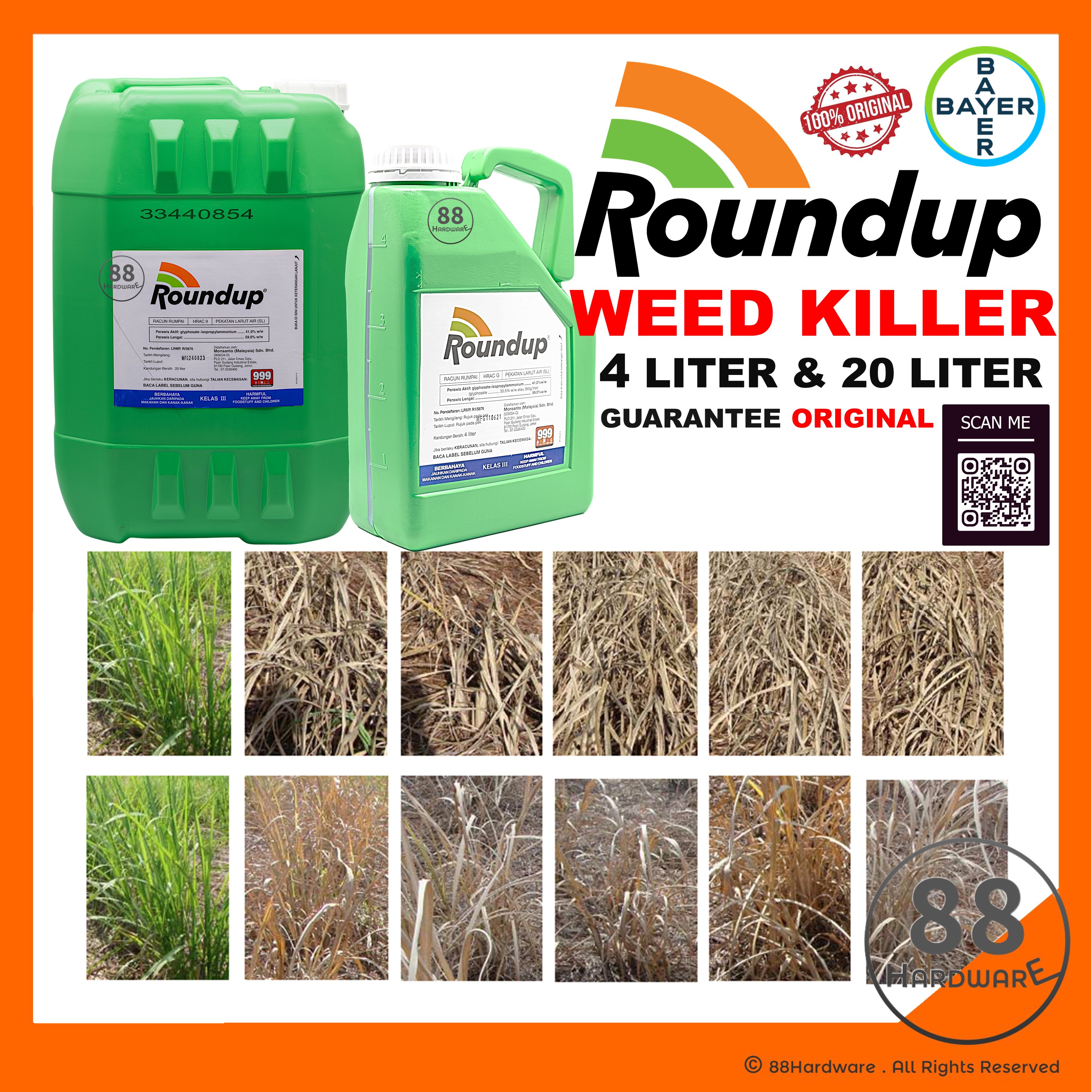 100% ORI 】4L ROUNDUP ORIGINAL weed killer Glyphosate 41% ( racun rumput ...