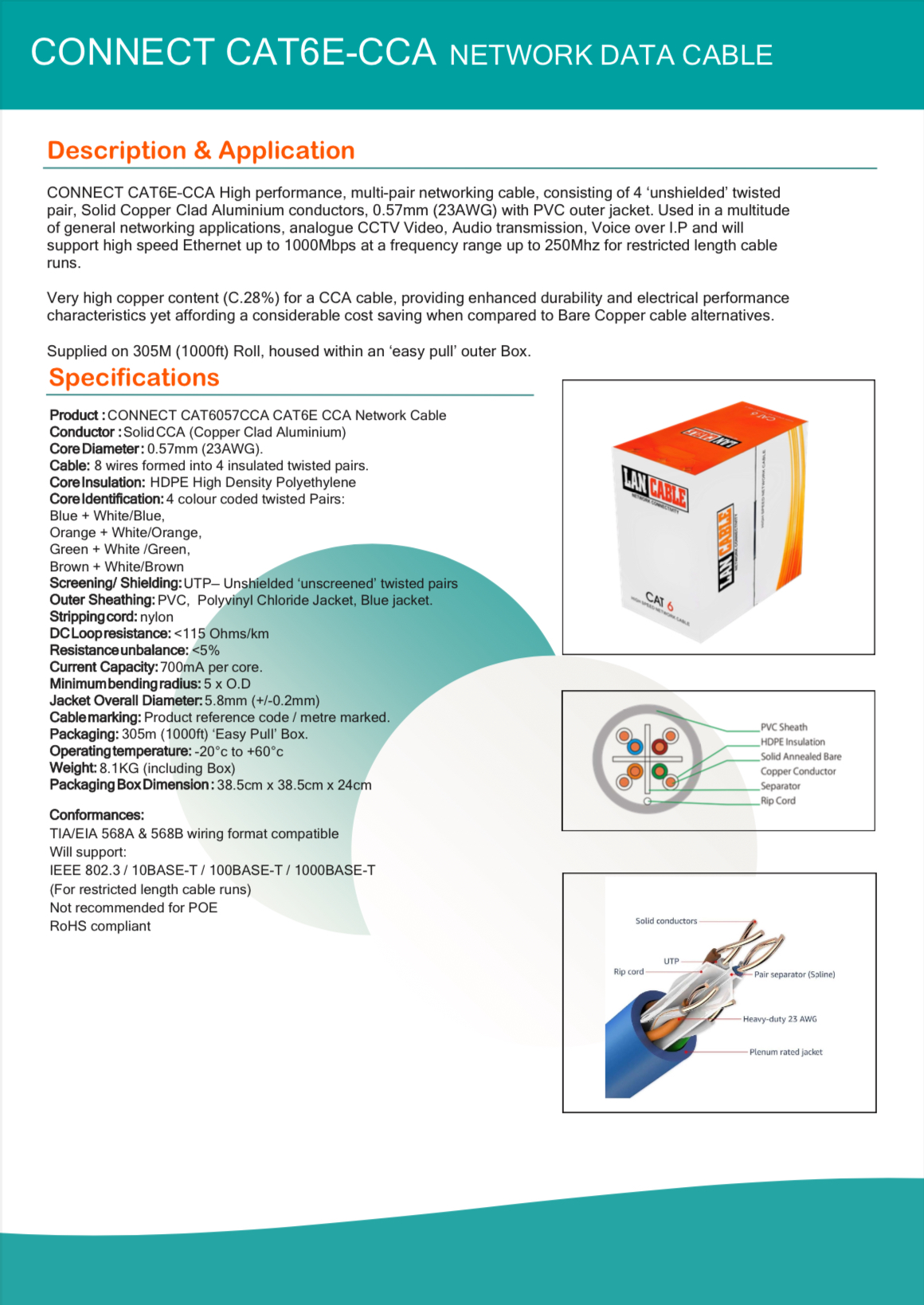 CAT5E CAT6E NETWORK CABLE HIGH QUALITY 305M CCA COOPER CLAD ALUMINIUM ...