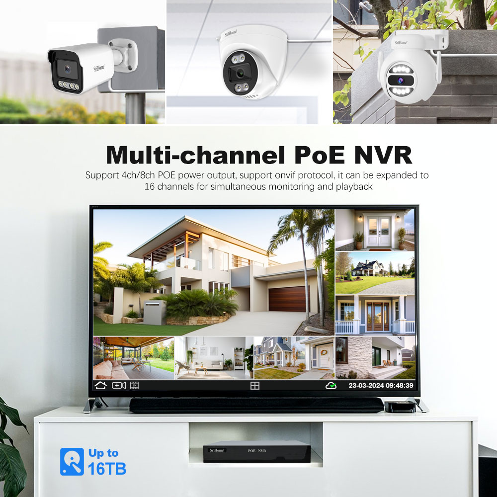 (5MP) 2K CCTV PoE NVR System – SriHome 8CH 8-Port NVR + 8x PoE Camera ...