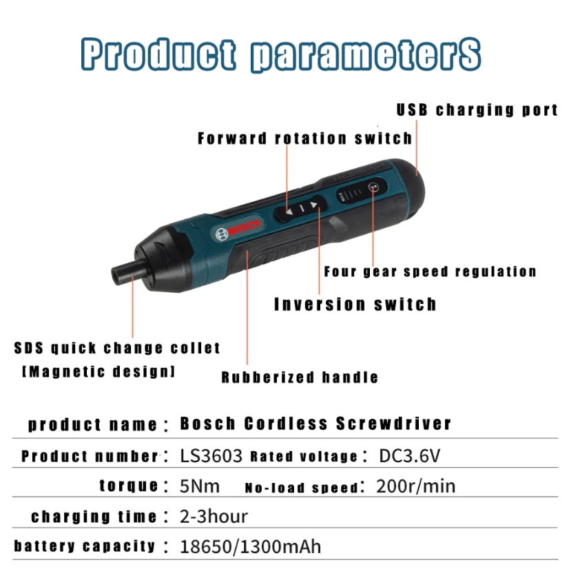 Bosch Mini Cordless Screwdriver Set 106 Pieces USB Cordless Drill ...