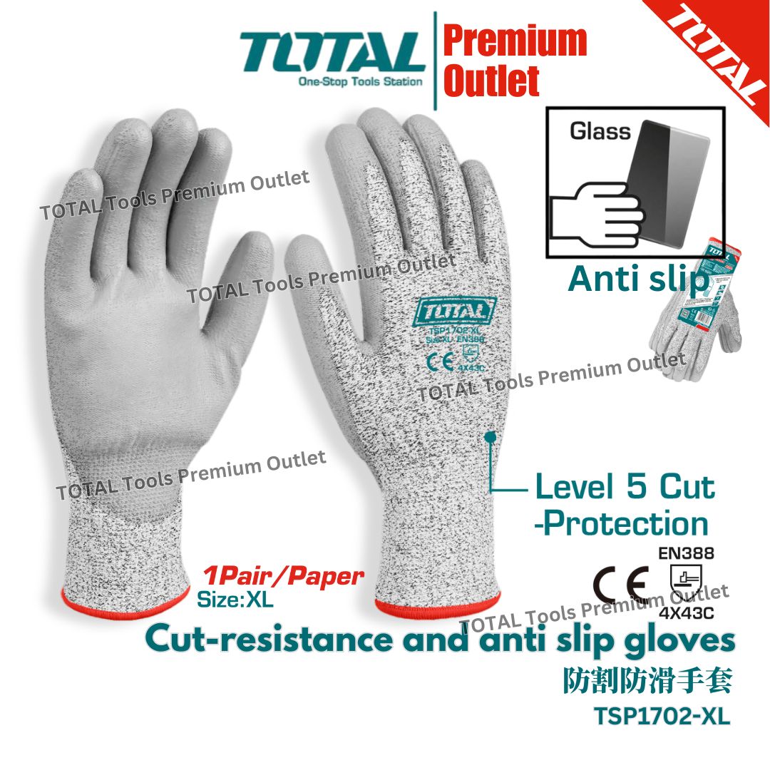 TOTAL Tools Cut-resistance and anti slip gloves Level 5 Cut Protection ...