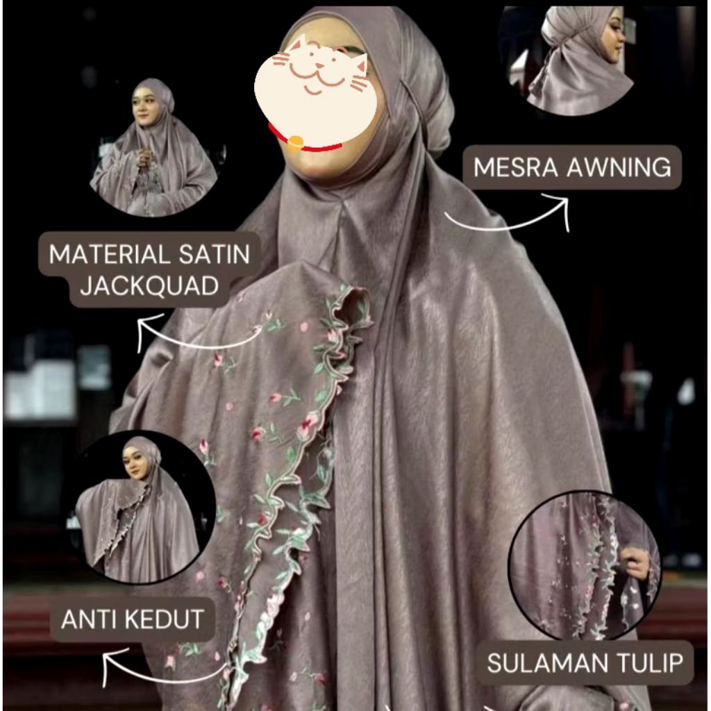 Telekung sulam bunga tulip material satin silk@ sutera jacquar yang ...