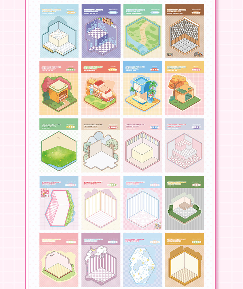 Miniature Scenes Sticker Book DIY Cute Cartoon 20 Scene 30 PET Sticker ...