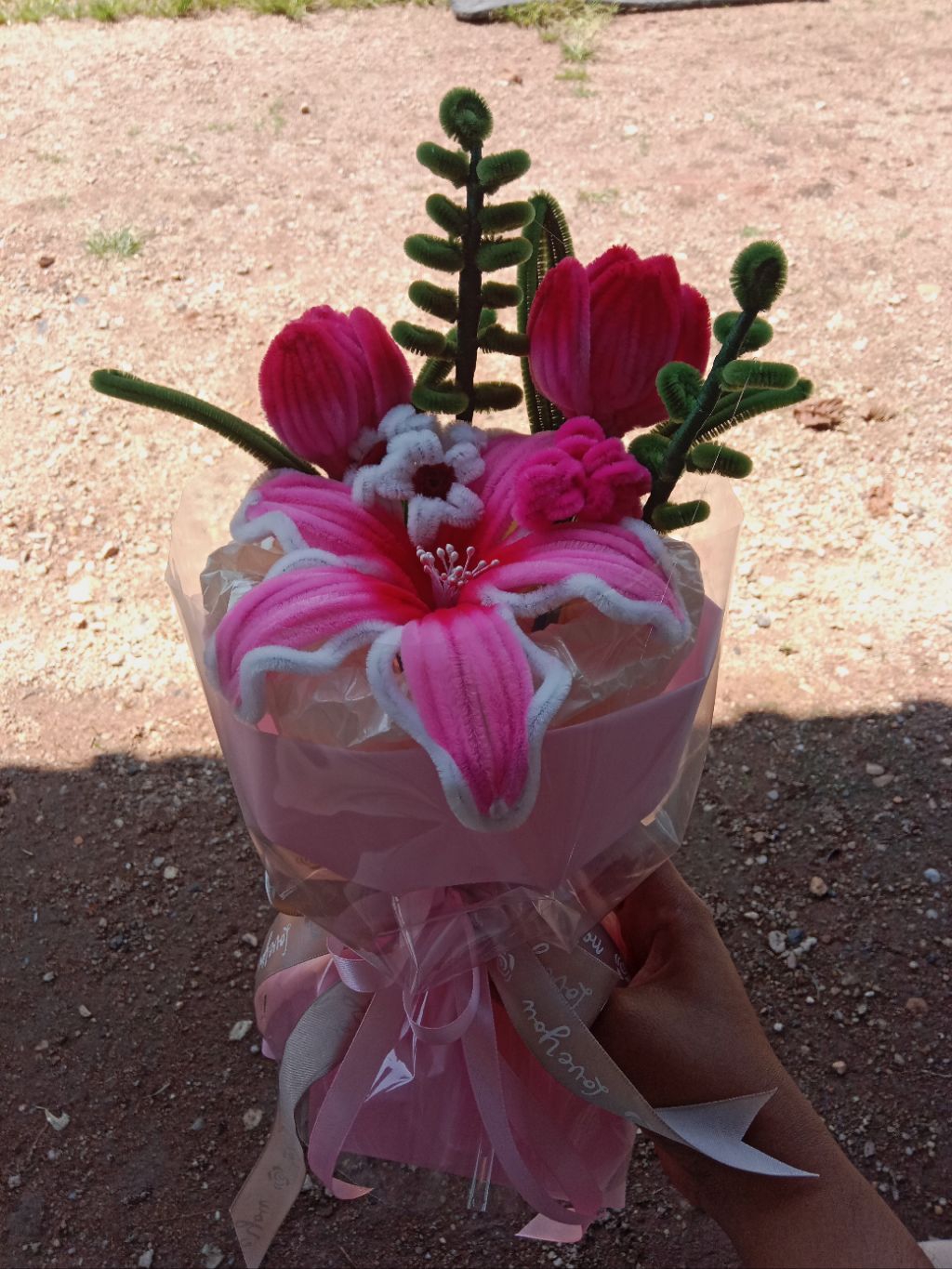 chenille stems, finished flower,bouqet bunga kawat bulu,gift bouqet ...