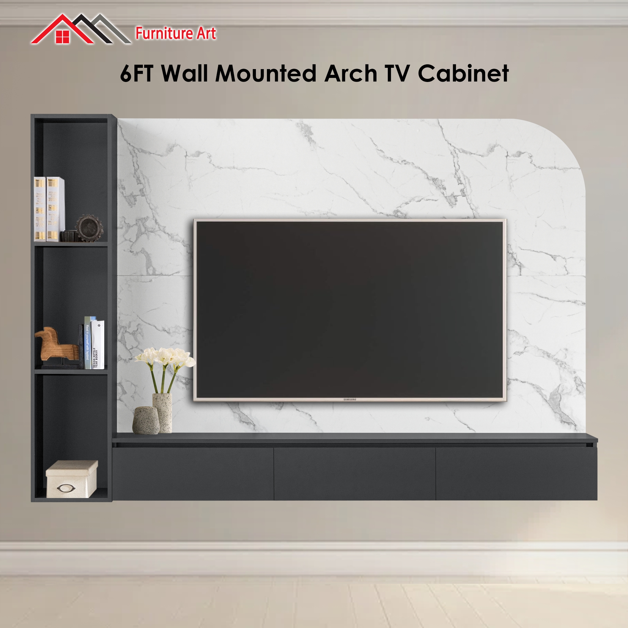 Furniture Art Design 6 Feet Wall Mounted Arched TV Cabinet / Rak TV ...