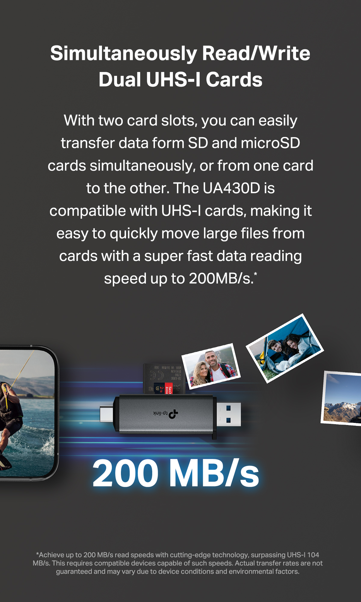 TP-Link UA430D 2-in-1 USB3.0 Type-C&A to SD MicroSD TF 3.0 Card Reader ...