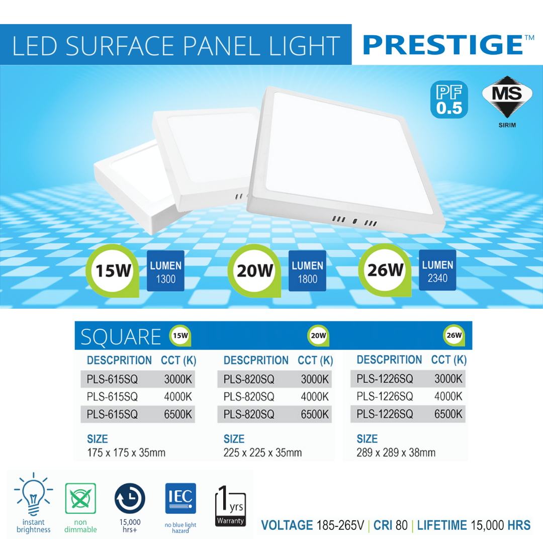 MEGAMAN / PRESTIGE Panel LED Light Surface Panel Downlight Lampu Siling ...