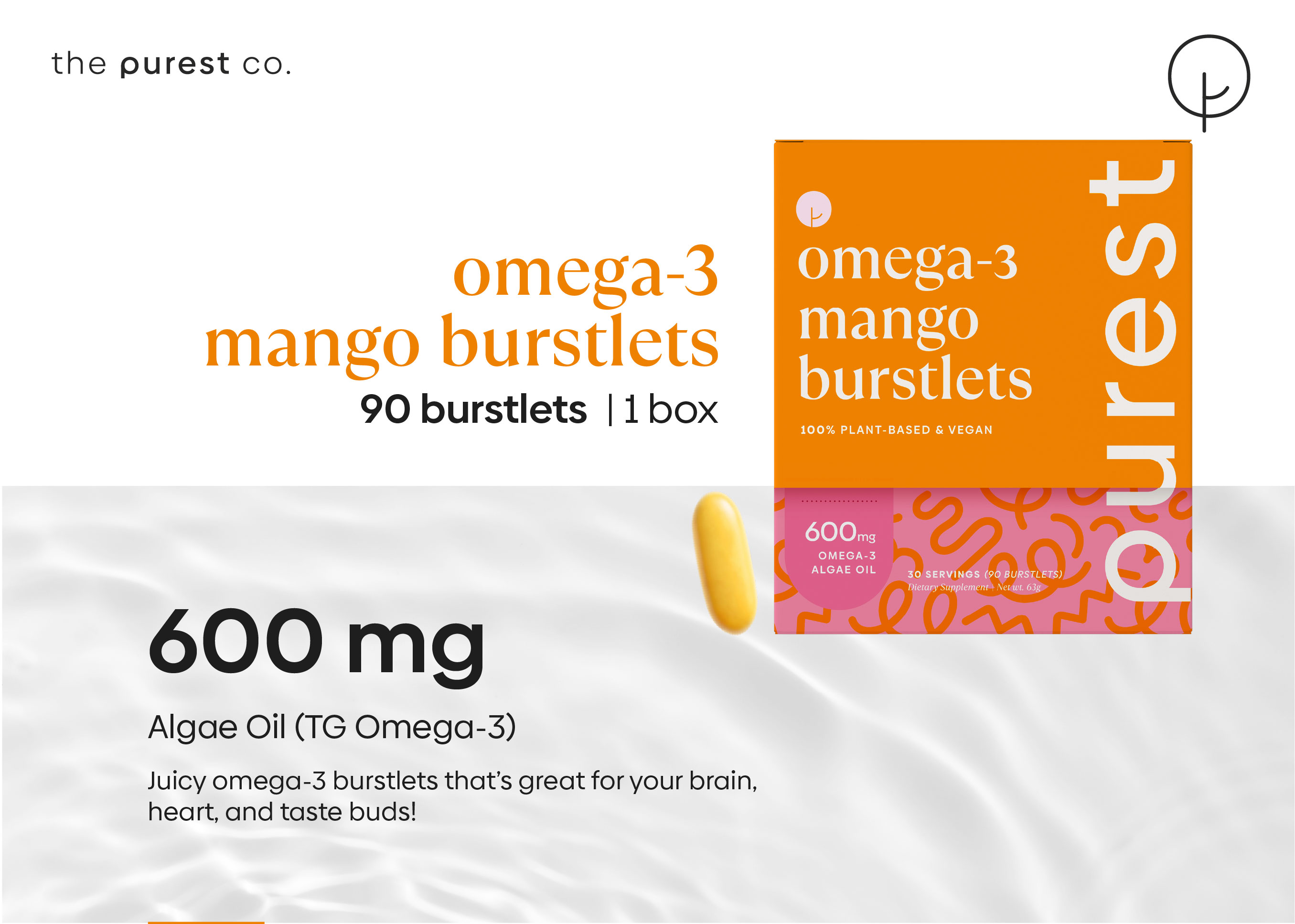 Purest Co Omega-3 Mango Burstlets (Plant-Based DHA & EPA for Brain ...