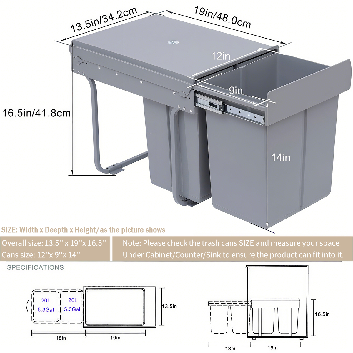 Bottom Mounted Bin With Soft Closing Slide (40Liter) Insert Kitchen ...
