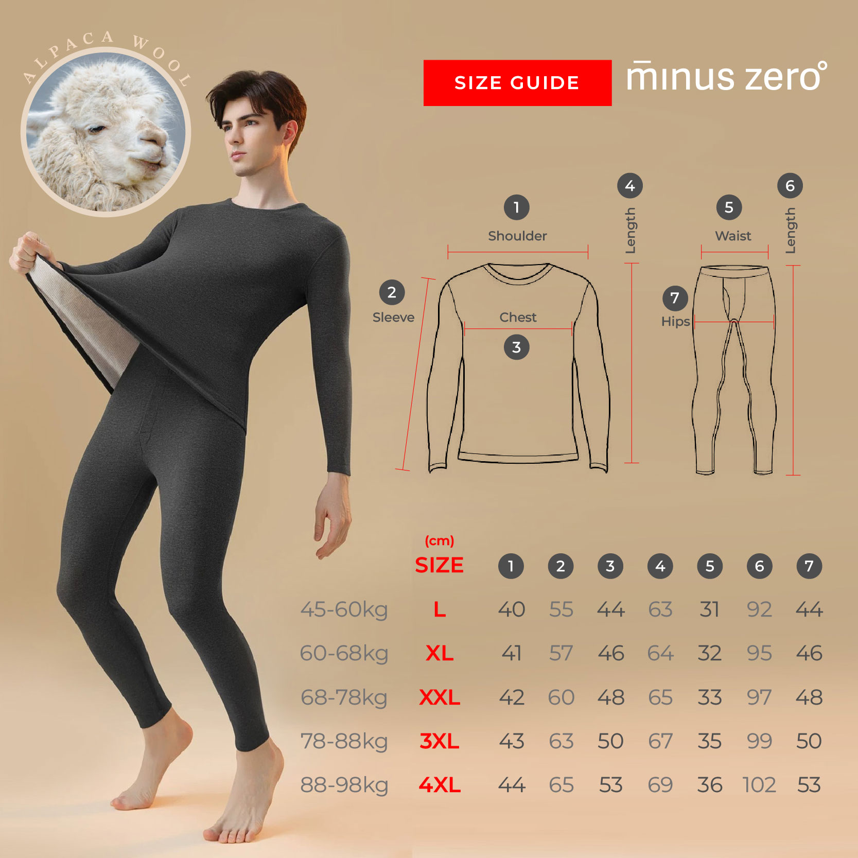 Men Alpaca Long Johns Thermal Underwear for Winter, Base Layer Men Cold ...