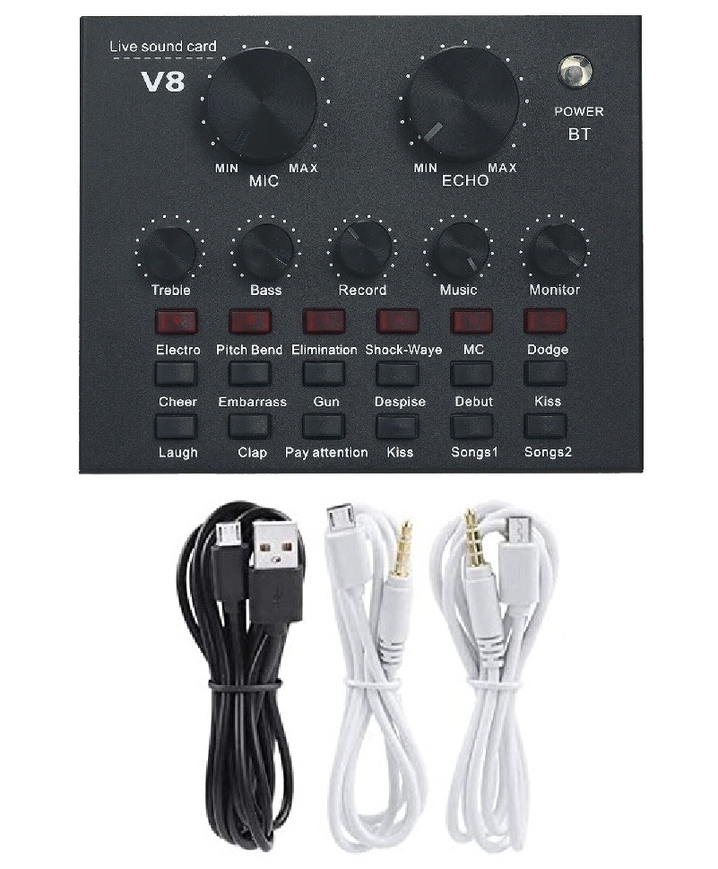 Sound Card V8 Bluetooth Audio Streaming USB Headset Microphone Live ...