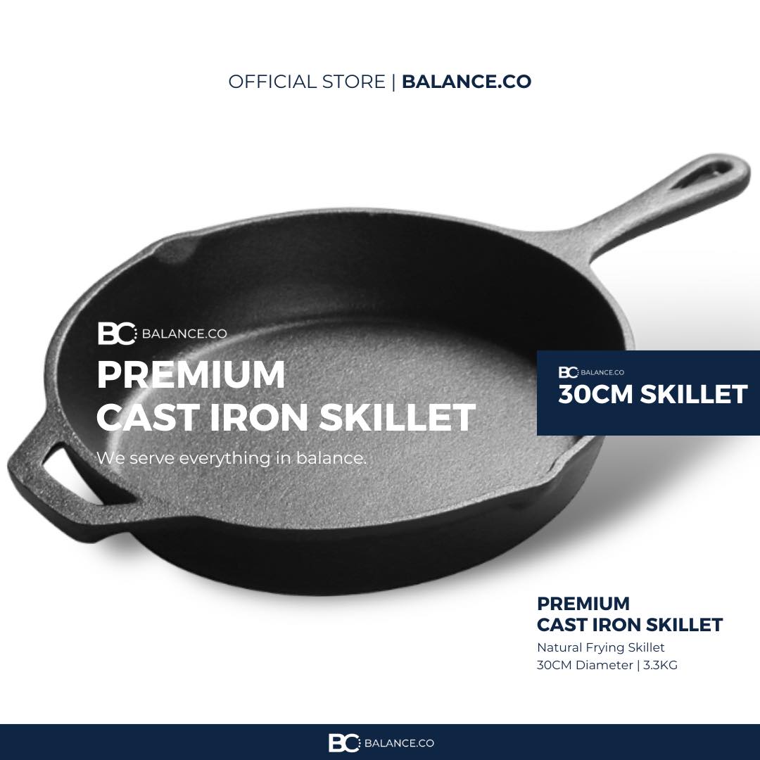 30CM Balance.co Premium Pre-Seasoned Cast Iron Skillet Frying Pan ...