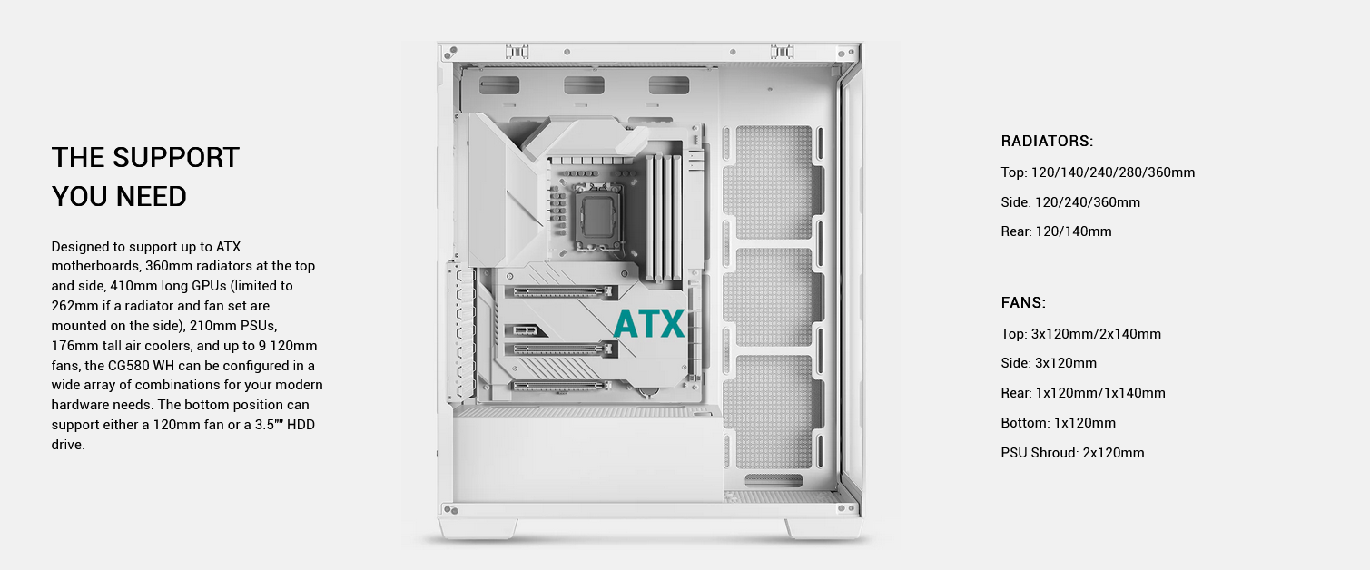 DEEPCOOL CG580 ATX MidTower Casing Tempered Glass, CPU Cooler Support ...