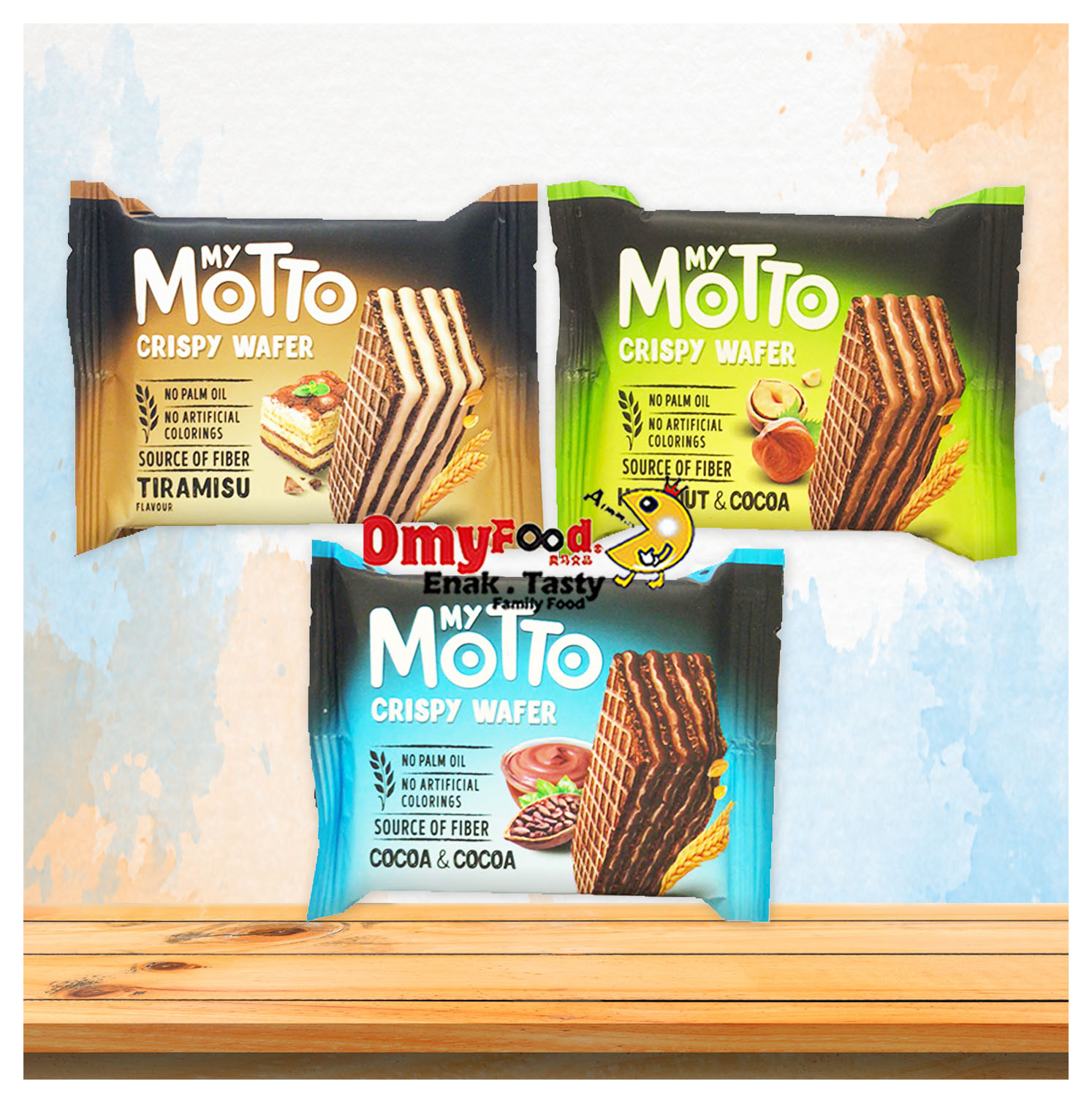 30g My Motto 2 Crispy Wafer Cookie [Cocoa / Hazelnut / Tiramisu Cream][OmyFood] | Shopee Malaysia