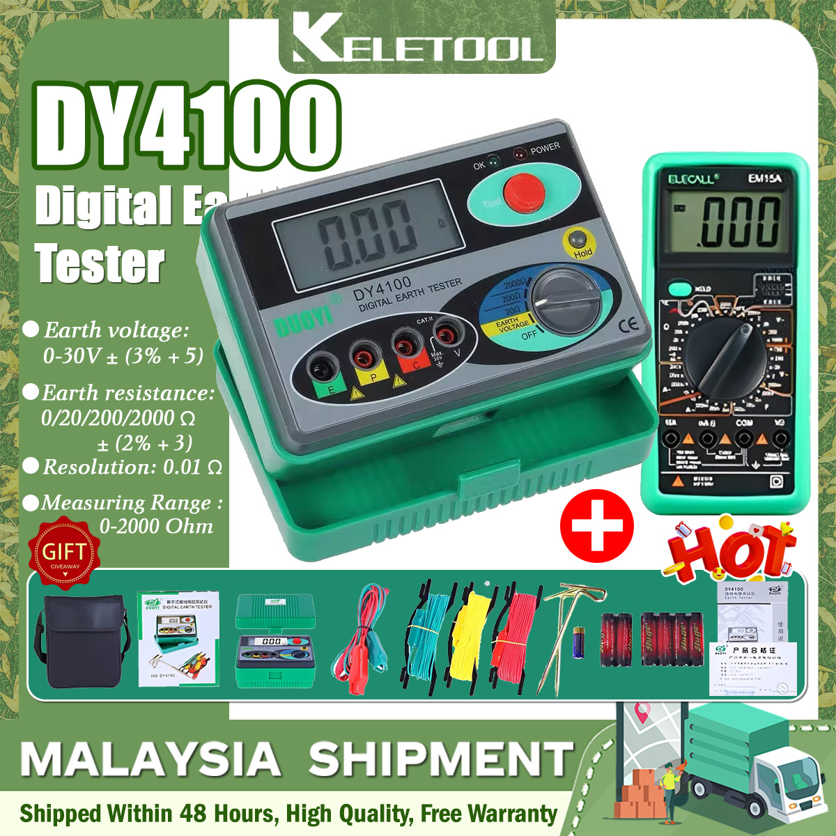 DY4100 Kyoritsu Earth Tester Digital Resistance Tester Earth Ground ...